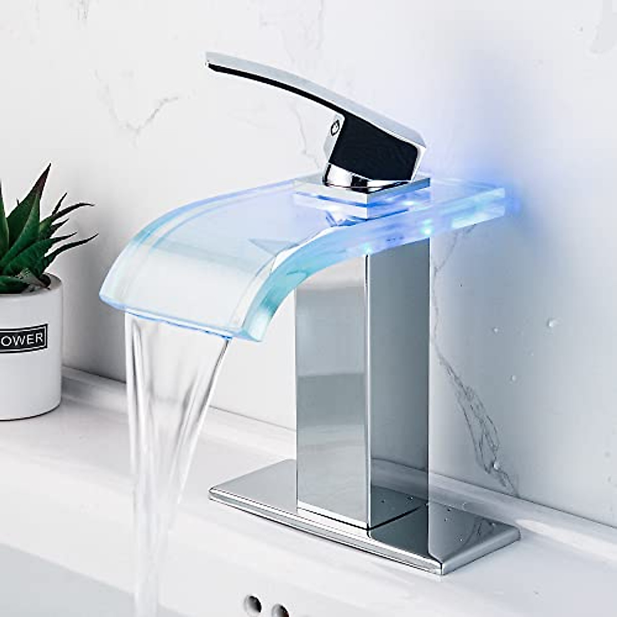 Y-Garhe LED Bathroom Faucet, Chrome Waterfall Bathroom Faucet, Newest Bathroom Faucet, Waterfall Bathroom Sink Faucet, Bathroom Faucets for Sink 1 Hole, 4 Inch Centerset Bathroom Faucet