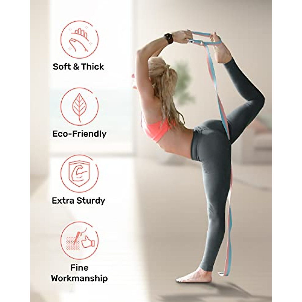 Tumaz Yoga Strap/Stretch Bands [15+ Colors, 6/8/10 Feet Options] with Extra Safe Adjustable D-Ring Buckle, Durable and Comfy Delicate Texture - Best for Daily Stretching, Physical Therapy, Fitness