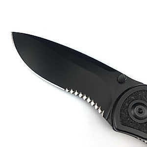 7.8 Inch Black Blur Pocket Knife, Assisted Opening Folding Knife with Thumd Stud, 8Cr13Mov Steel Blade Aluminum Handle, Serrated Pocket Knife with Pocketclip for EDC