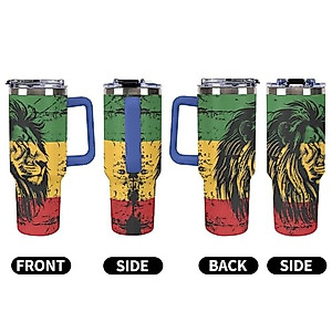 Lion Reggae Jamaica 40 Oz Tumbler Insulated Stainless Steel Water Bottle Travel Mug Car Cup with Handle And Straw
