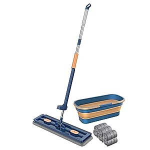 Karelwui Large Flat Mop for Floor Cleaning, Self Wringing Floor Mop with 6 Microfiber Pads,self Wringing mop, Stainless Steel, New Style Large Flat, Dust Wet Dry Mop for Tile/Marble/Laminate/Wooden