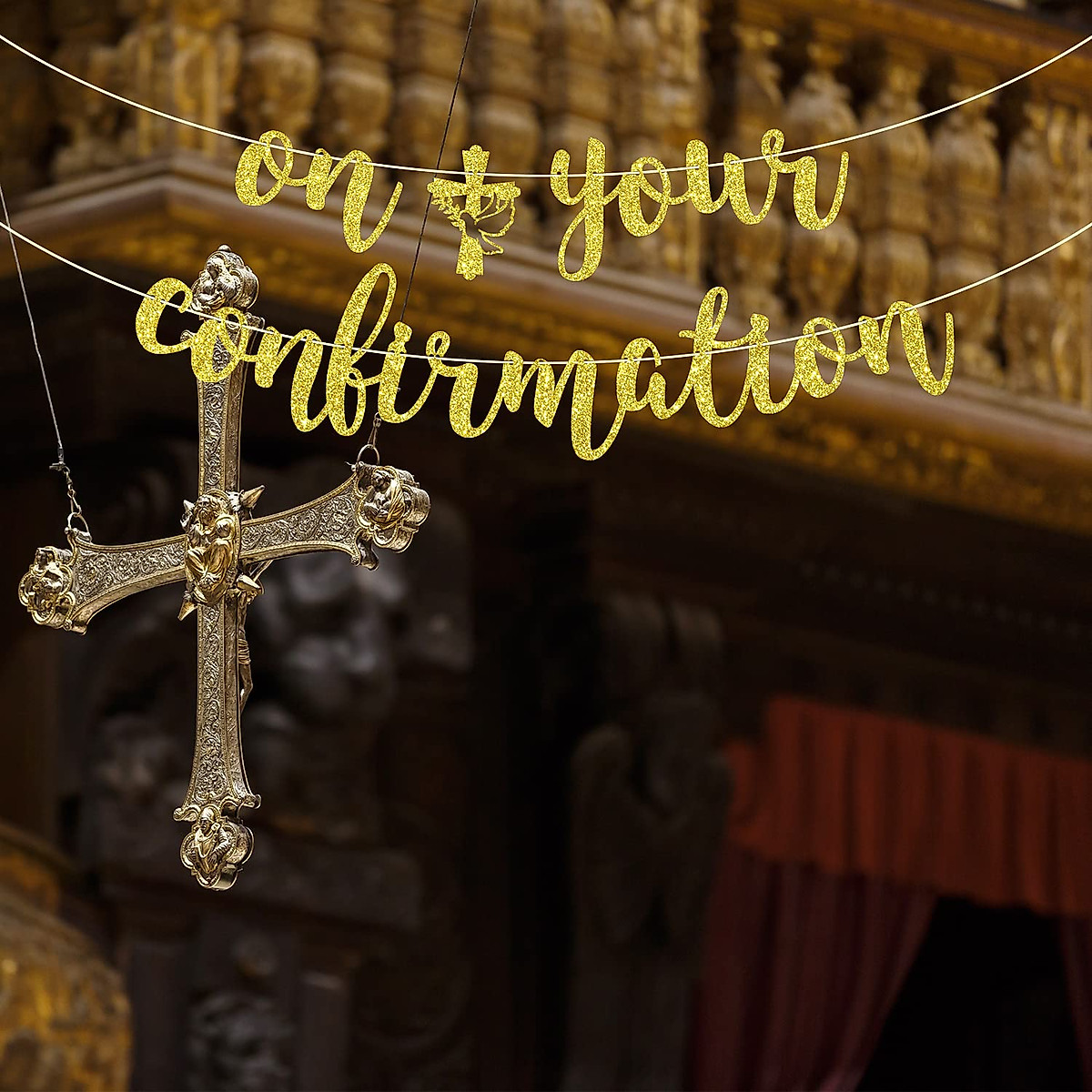 On Your Confirmation Banner, Holy Confirmation Decorations, Baptism, Bridal Shower, Engagement, Wedding, Bachelorette, Marriage Anniversary Party Decorations Gold Glitter