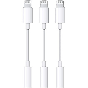 3 Pack Headphone Adapter for iPhone, [Apple MFi Certified] Lightning to 3.5 mm Headphone Earphone Jack Adapter Compatible with iPhone 14/13/12/11/XS/XR/X 8 7, Support All iOS Systems (White)