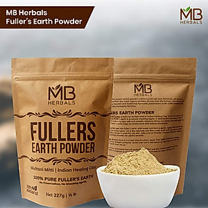 MB Herbals Fullers Earth Powder 8 oz | 0.5 lb | Fuller's Earth Powder | Multani Mud Mitti | Indian Healing Clay | Bentonite Clay | 100% Pure No Added Fragrance | Natural Face Pack
