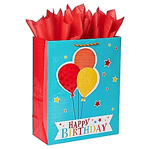 American Greetings 15.5" Extra Large Birthday Gift Bag with Tissue Paper, Balloons (1 Bag, 6-Sheets)
