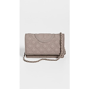 Tory Burch Women's Fleming Matte Chain Wallet, Gray Heron, Grey, One Size