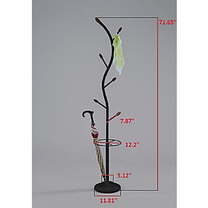 KB Designs - Entryway Hall Tree Coat Hat Rack and Umbrella Stand, Black