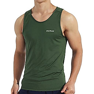 EZRUN Men's Quick Dry Sport Tank Top for Bodybuilding Gym Athletic Jogging Running,Fitness Training Workout Sleeveless Shirts(Green,l)