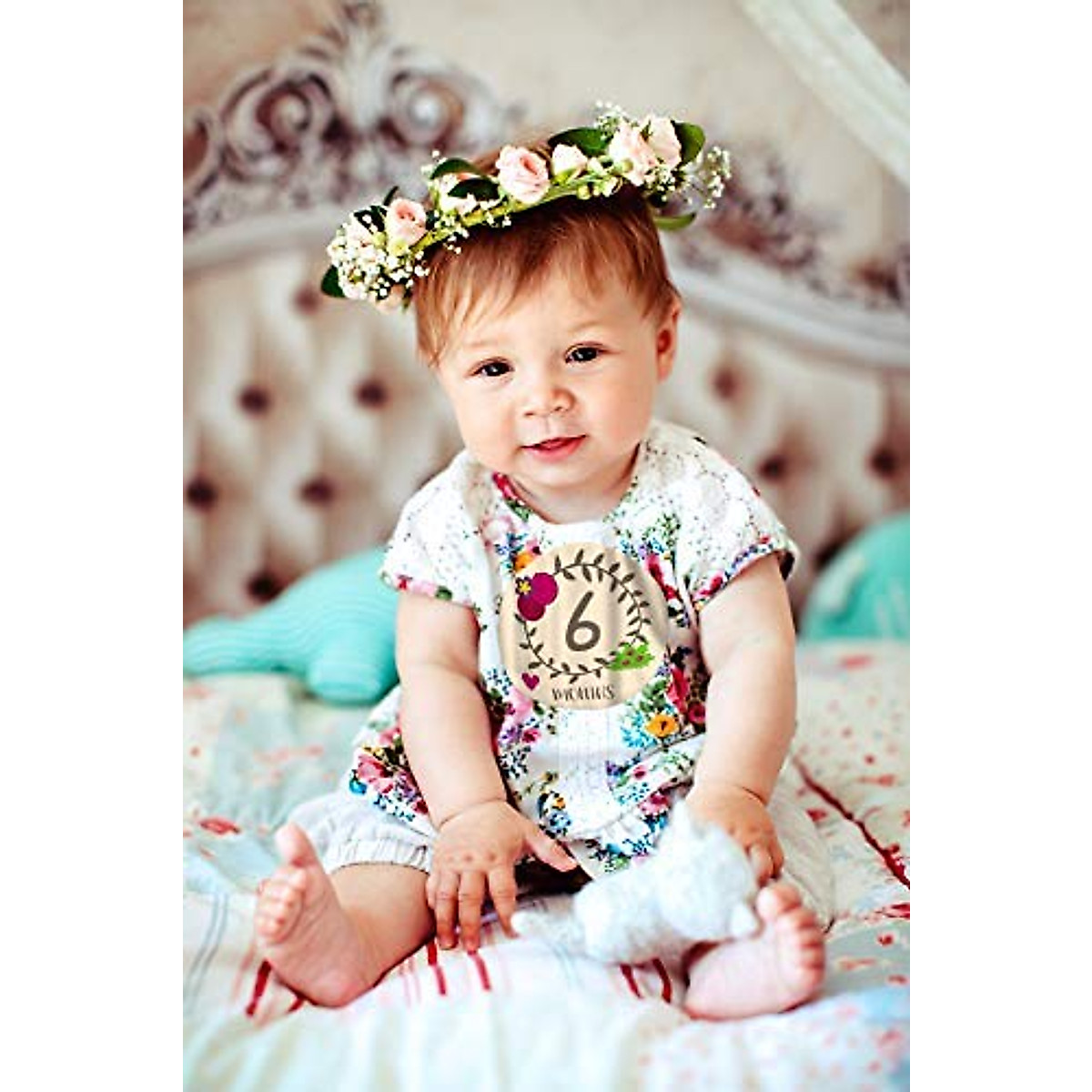 Massive Pack of 32 Ronica Baby Girl Stickers: 12 Baby Monthly Stickers + 20 Popular Milestones Baby Stickers - Record Your Baby's Growth, Holidays and Special Firsts - Unique Baby Gifts