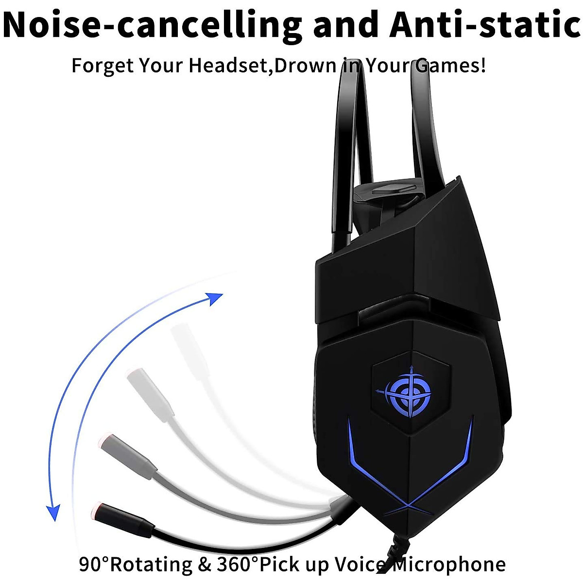 Gaming Headset, BestOff GAMV3 Stereo Wired Gaming Headphones Super Bass Over Ear Headphones with Surround Sound, LED Light and Noise Reducing Microphone,Compatibility with PS4,PC