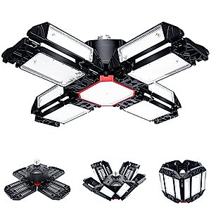 LED Garage Lights, 180W 18000 LM Deformable LED Garage Ceiling Lights with 12 Adjustable Panels, E26 E27 LED Shop Lights for Garage, Basement, Barn, Workshop, 6500K LED Bay Light