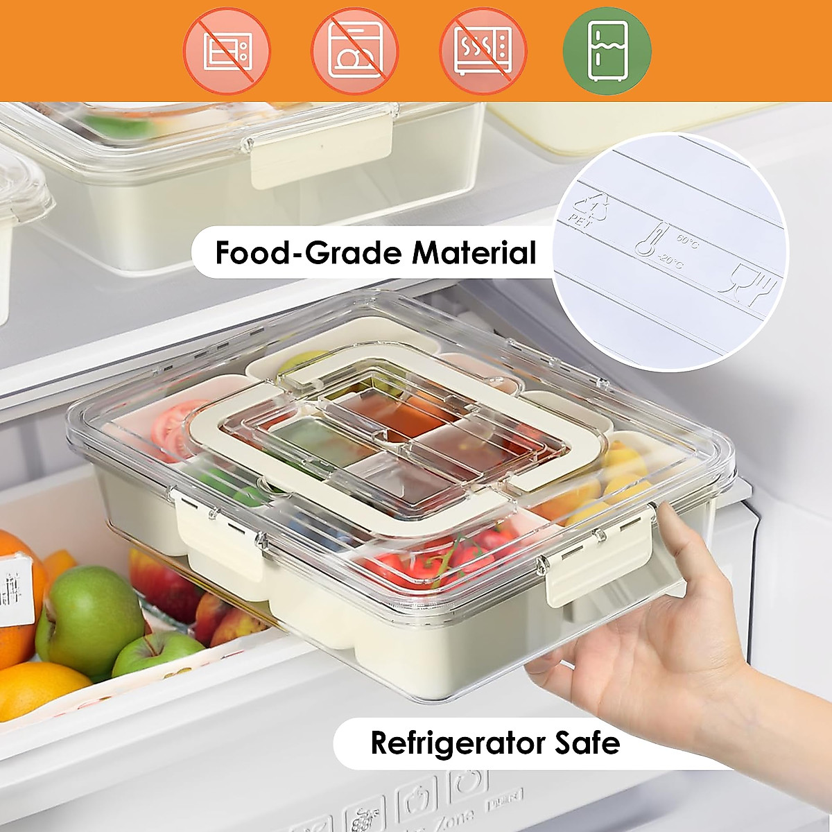 Hermit Home Snackle Box with Lid and Handle - Snack Containers, Charcuterie Platters, Clear Organizer for Candy, Fruits, Nuts, Snacks - with 8 Forks and 2 Spoons