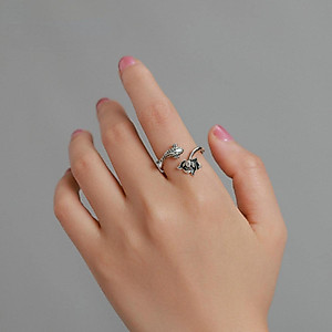 NIMSO 925 Sterling Silver Koi Lotus Ring, Adjustable Band For Women