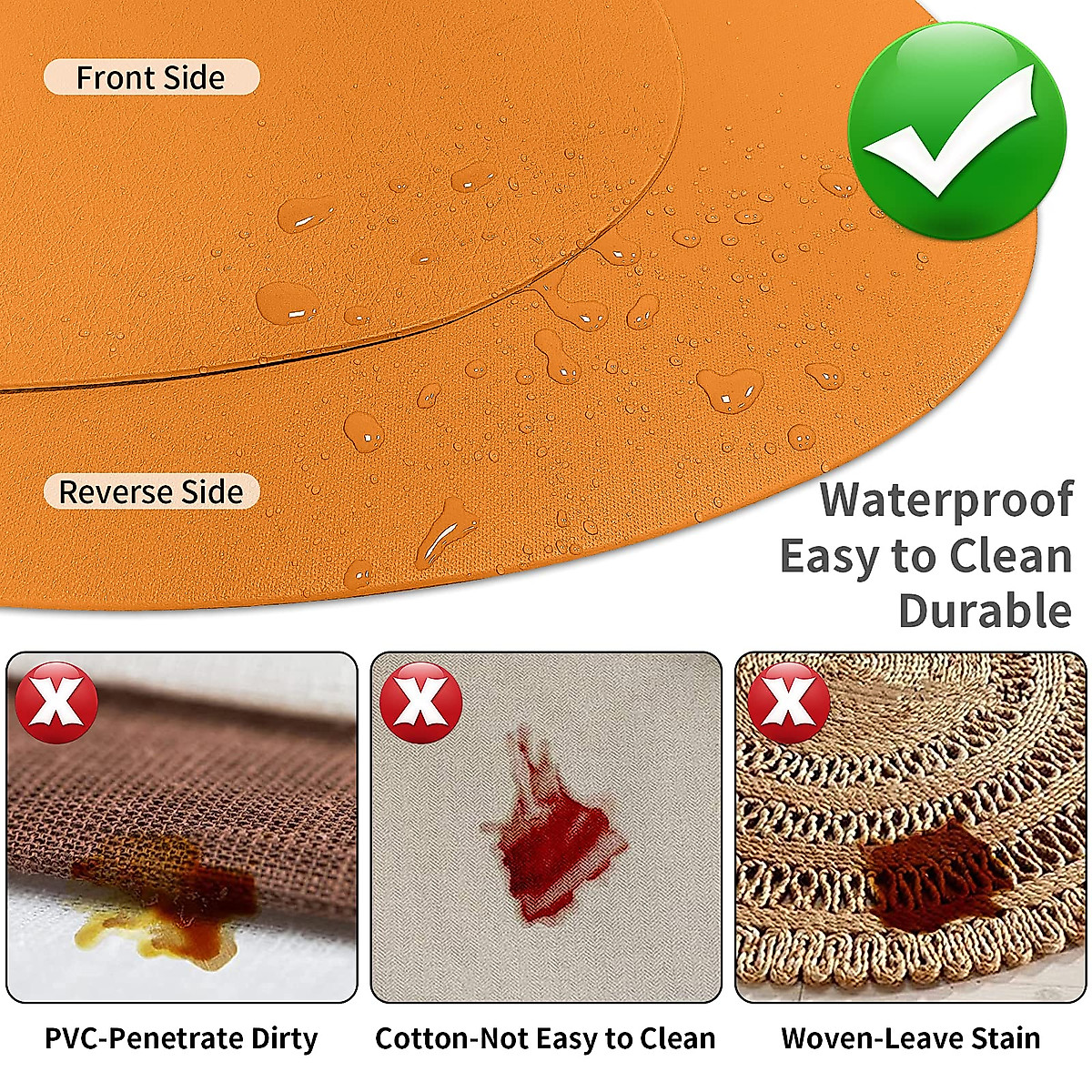 Herda Table Mats for Round Fall Placemats Set of 4 Outdoor Indoor Place Mats Leather Wipeable Washable Placemats for Kitchen Dining Patio Table Heat Resist Easy to Clean Orange Placemats