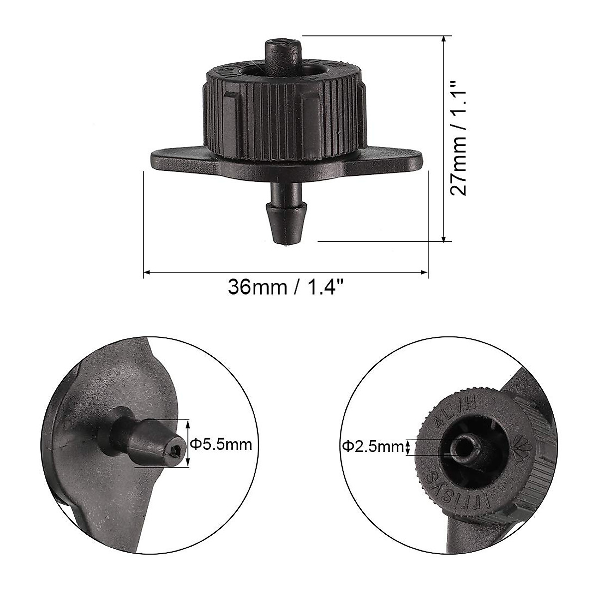 uxcell Pressure Compensating Dripper 1 GPH 4L/H Emitter for Garden Lawn Drip Irrigation with Barbed Hose Connector, Plastic Black 15pcs