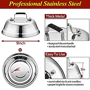 Cheese Melting Dome 12Inch & 9Inch, HaSteeL Stainless Steel Round Steaming Basting Cover Set, Heavy Duty Griddle Grill Accessories for Flat Top Griddle Teppanyaki BBQ Cooking Indoor & Outdoor - 3Packs