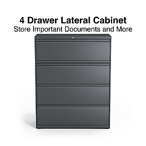 Lorell 60437 Lateral File, 4-Drawer, 42-Inch x18-5/8-Inch x52-1/2-Inch , Charcoal