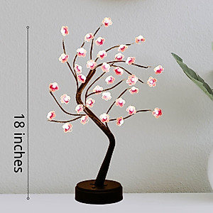 Cherry Blossom Tree Lamp, 18inch 36 Led Bonsai Tree Lights, Battery/USB Operated Japanese Decor Night Lights for Bedroom Home Idea (1 Pack)