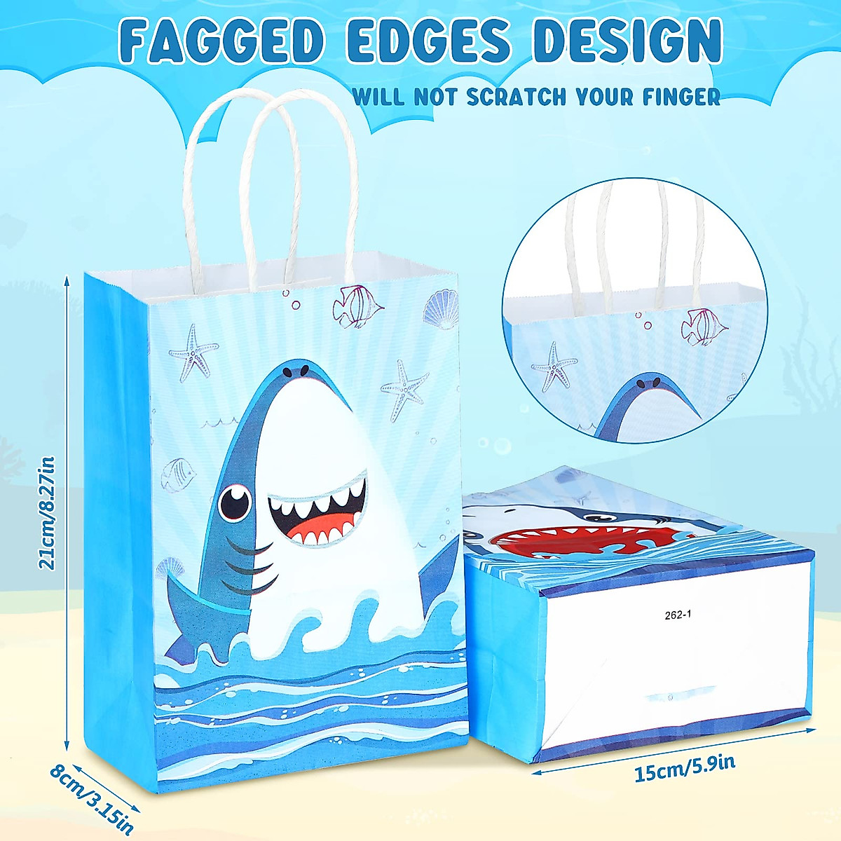 Outus 24 Pcs Shark Party Bags Blue Shark Birthday Party Favor Gift Bags Shark Goodie Candy Bags with Twist Handles Shark Party Supplies for Kids Summer Ocean Sea Baby Shower Decorations