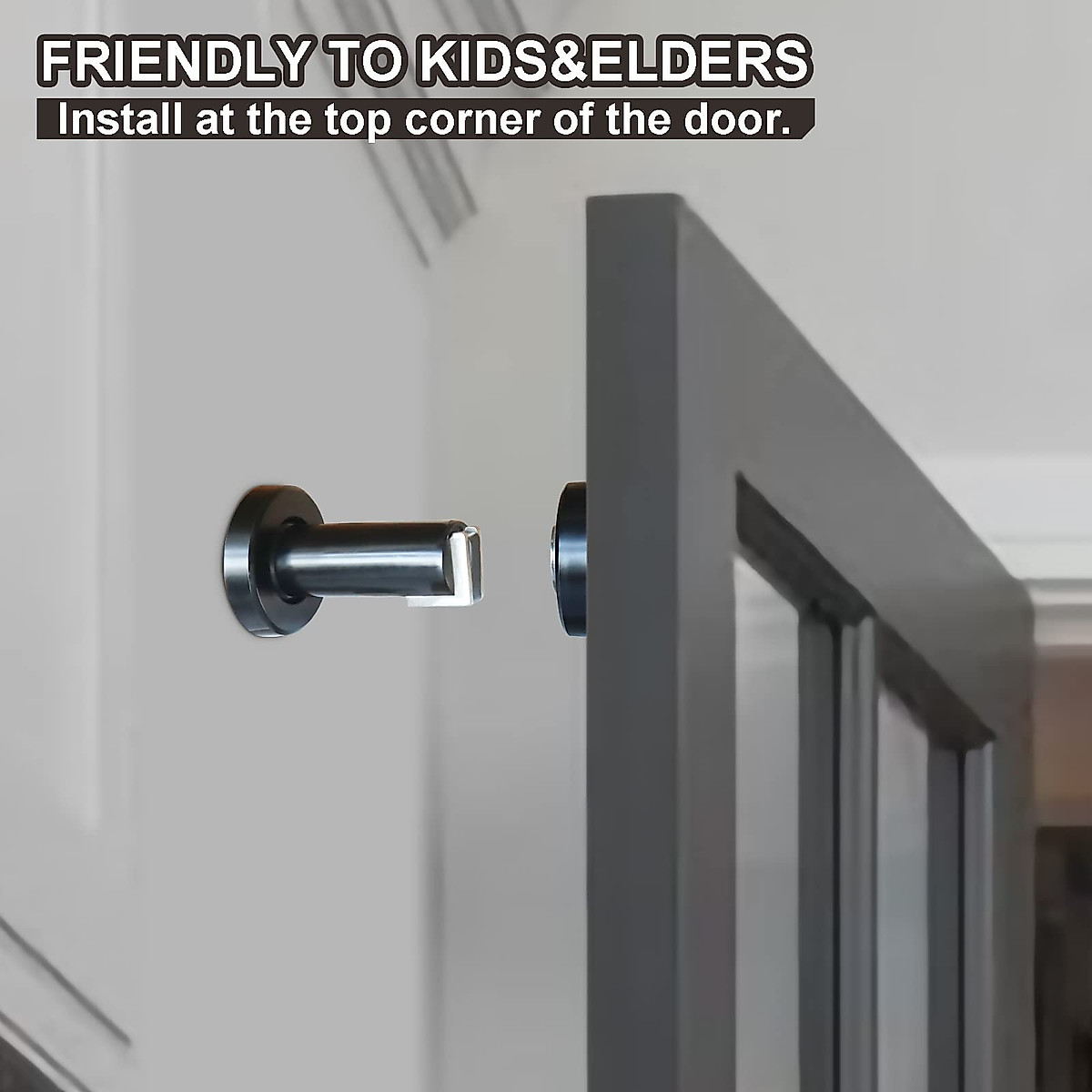 TinyPoint Door Stopper, Magnetic Door Stop with Screws, Premium Stainless Steel, Stronger Mount Magnetic Door Catch, Heavy Duty Door Holder, Hold Your Door Open (Black)