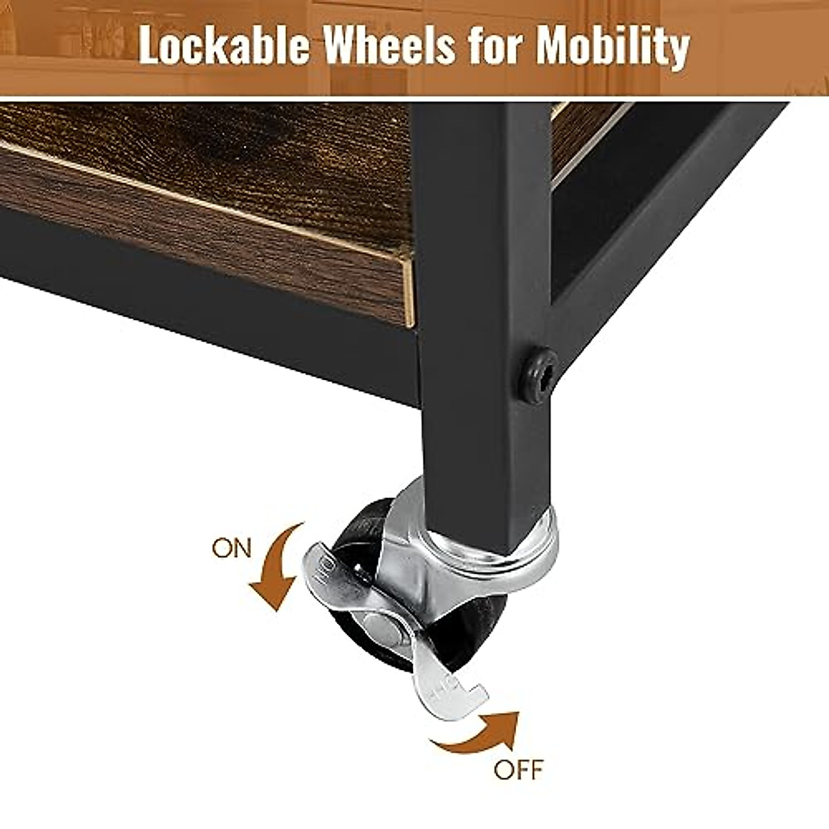 Lamerge Kitchen Island with Storage, Rolling Kitchen Cart on Swivel Wheels, Kitchen Storage Cabinet with 3 Open Shelves and Drawer, Island Table for Kitchen Bar, Rustic Brown