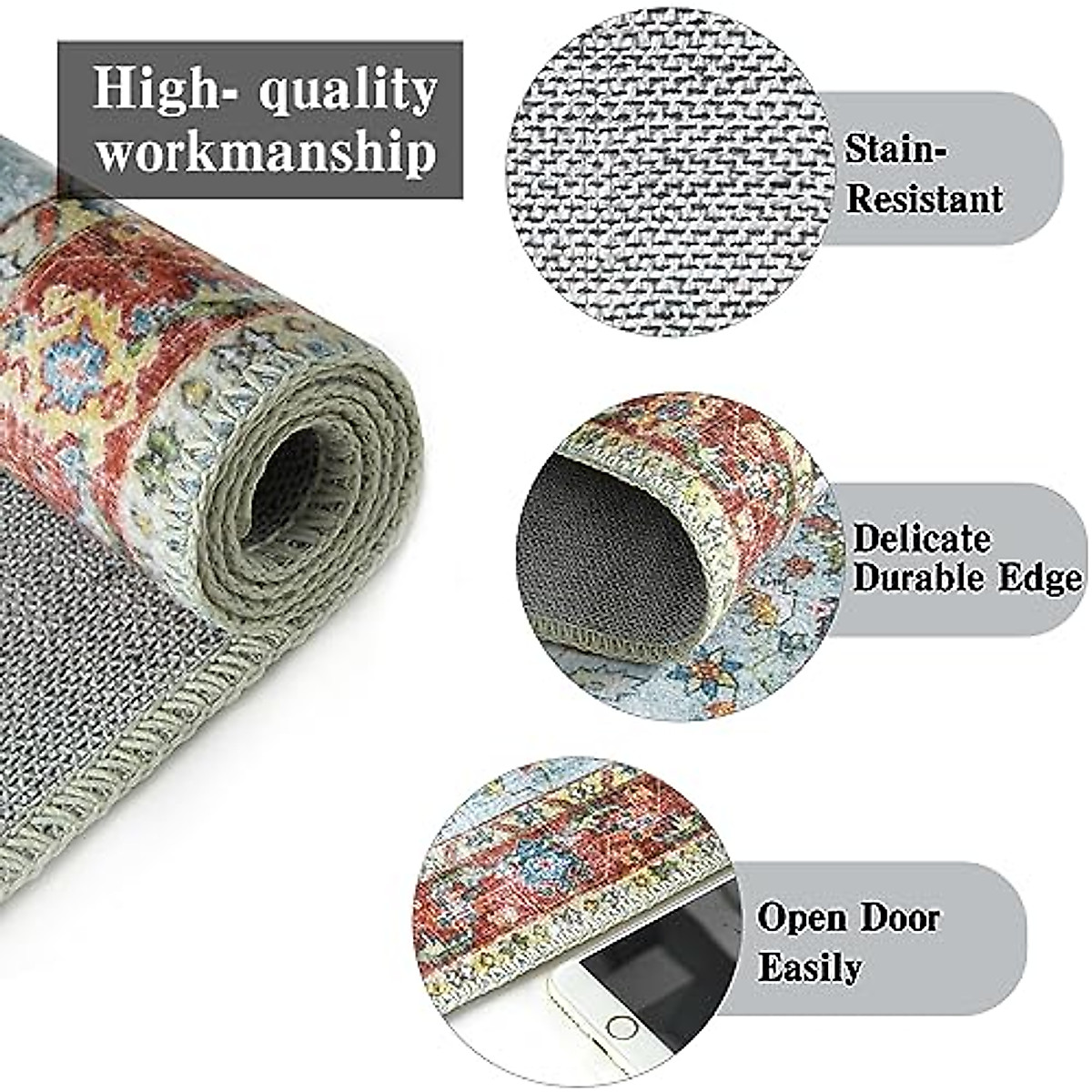 RUGSREAL Washable Rugs 8x10 Living Room Rug Large Rug Boho Carpet Oriental Distressed Rugs Bohemian Carpet Non-Slip Area Rugs for Dining Room Farmhouse Bedroom Office Home Decor