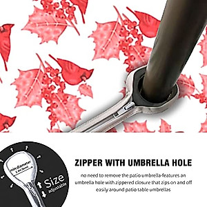 Cardinal Bird Pattern theme Outdoor Tablecloth Water Resistant Spillproof Table Cover with Zipper Umbrella Hole for Patio Garden Tabletop Decor,for outdoor umbrella table(60" Round,Dark Coral White)