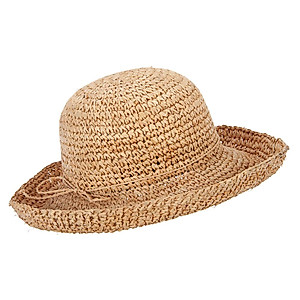 Jeanne Simmons Women's 3 Inch Turn Up Brim Straw Crochet Summer Bucket Hat - Raffia OSFM