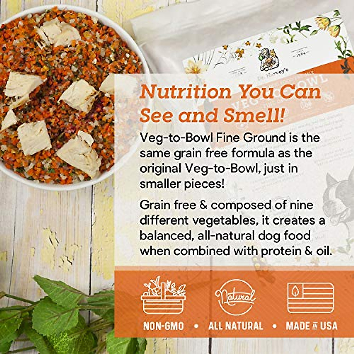 Dr. Harvey's Veg-to-Bowl Fine Ground Dog Food, Human Grade Dehydrated Base Mix for Dogs, Grain Free Holistic Mix for Small Dogs (3 Pounds)