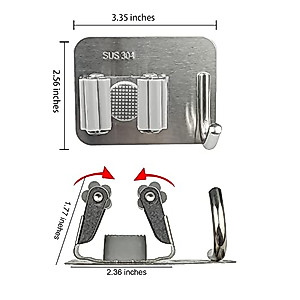 H S T Mop Broom Holder (2-Pack), No Drilling 304 Stainless Steel Broom and Mop Holder for Home, Kitchen, Storage Room