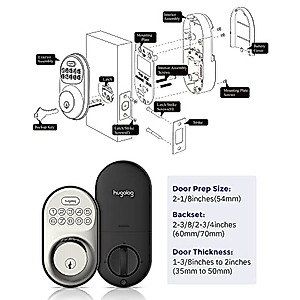 Hugolog Keyless Entry Door Lock with Keypad,Deadbolt Lock Electronic, Motorized Auto-Locking Easy Easy Installation High Security Material for Metal Home & Office