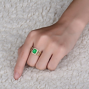 Lanmi Solid 14K Rose Yellow Gold Natural Emerald Rings Engagement Wedding Diamond Band for Women Promotion