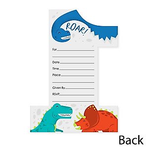 Big Dot of Happiness 1st Birthday Roar Dinosaur - Shaped Fill-In Invitations - ONEasaurus Dino First Birthday Party Invitation Cards with Envelopes - Set of 12
