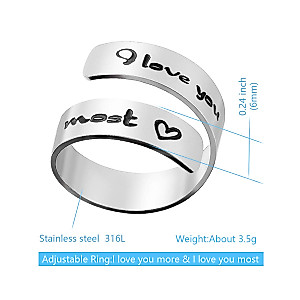 Phoenix Angela Wrap Twist Ring Adjustable Birthday Christmas Inspirational Gift Bands Cool Stacking Opening Rings for Girls Teens Women Men Friends (I love you more & most)