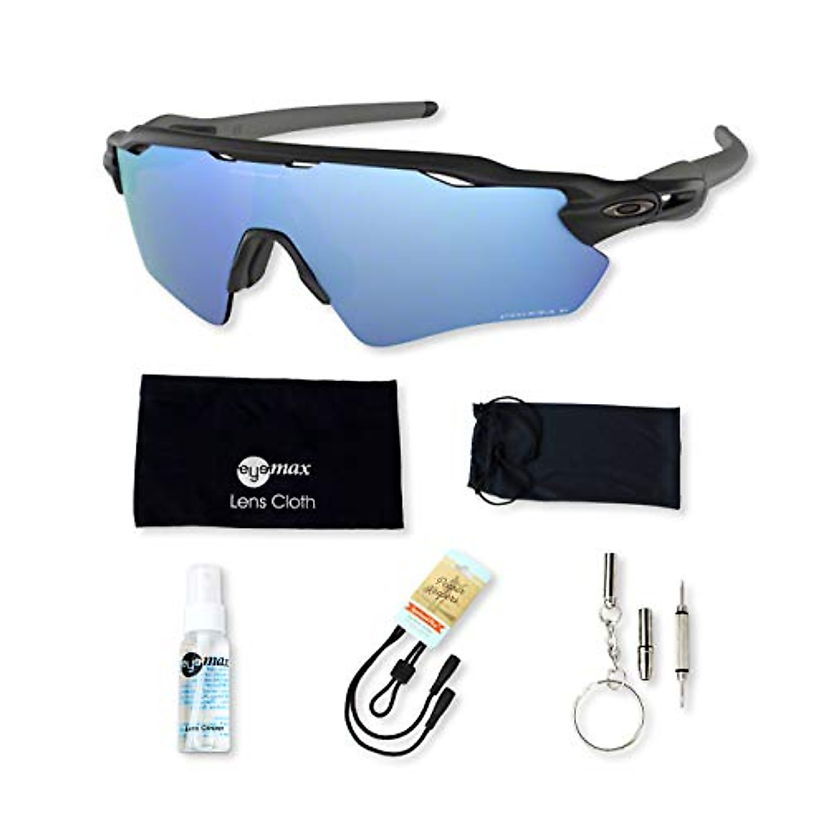 Oakley Radar EV Path, OO9208 (55) Matte Black/Prizm Deep Water Polarized 138mm, Sunglasses Bundle with original case, and accessories (5 items)
