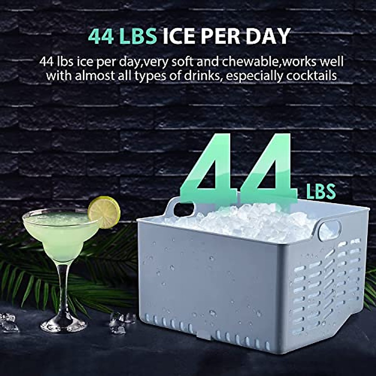 FREE VILLAGE Nugget Ice Maker Countertop, 44Lbs/24H Portable Ice Maker for Soft & Chewable Pellet Ice, Self-Cleaning & Quiet, Ice Machine with Ice Scoop & Basket for Home Office Bar Party-Black
