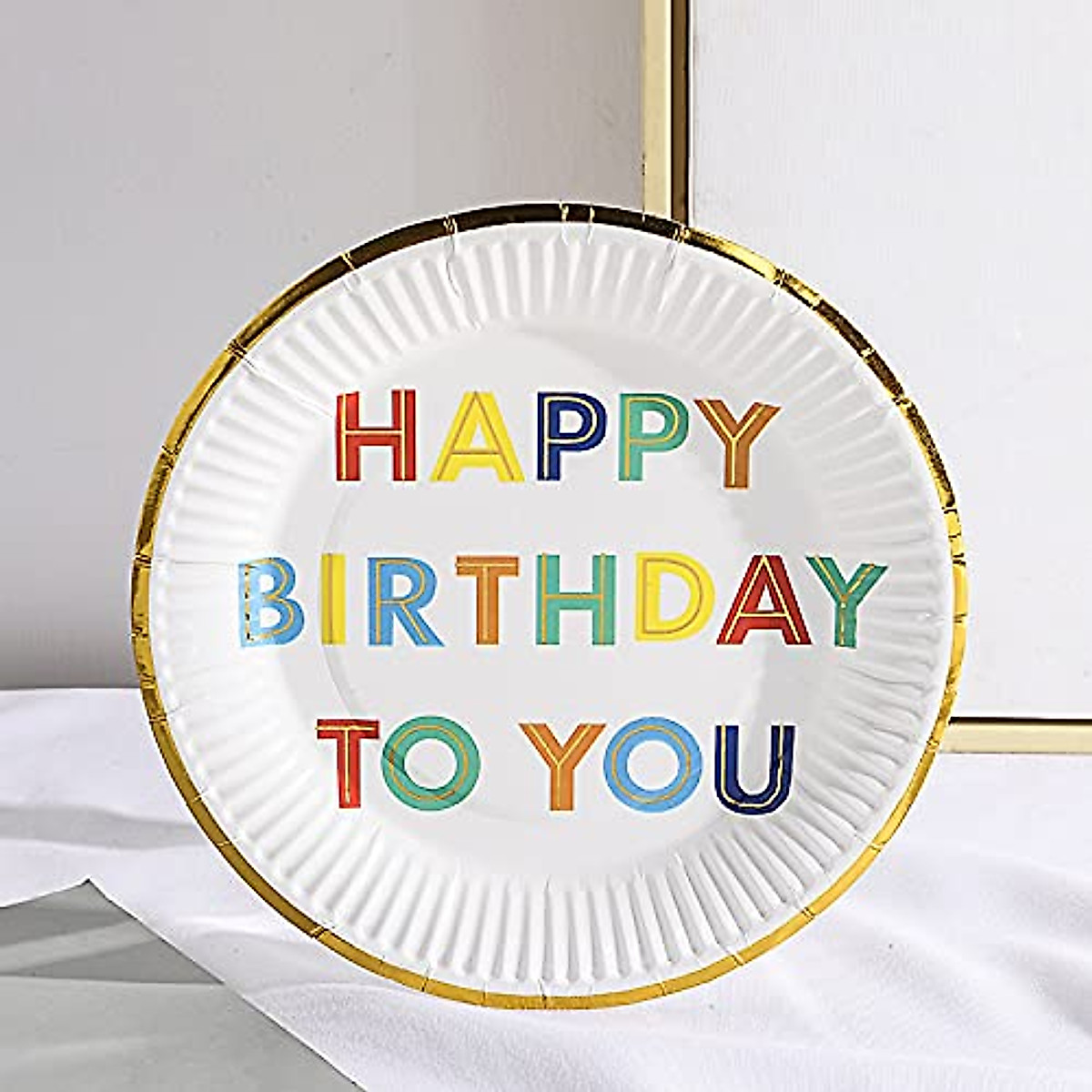 Rgontar 50 Pcs (7'') Happy Birthday Plates Colored Paper Plate Disposable Plate for Birthday Party Supplies