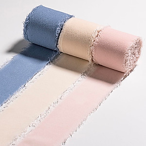Chiffon Ribbon, 3 Rolls 21 Yards Champagne Handmade Fringe Chiffon Silk Ribbon 1.5" x 7Yd Ribbons Set for Wedding Invitations, Bridal Bouquets, Gifts Wrapping, DIY Crafts