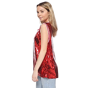 Anna-Kaci Sparkle Glitter Hip Hop T-Shirt Top Tunic Basketball Sequins Tank Vests, Red, Large