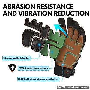 Vgo... 1-Pair -4℉ or above Winter Waterproof High Dexterity Heavy Duty Mechanic Glove, Rigger Glove, Anti-vibration, Anti-abrasion, Touchscreen (Size L, Brown, GA8954FW)