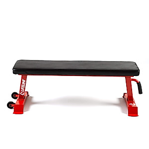 Lifeline Flat Weight Bench Heavy Duty 11-Gauge Steel with Transport Wheels and Handle for Home Gym Workouts