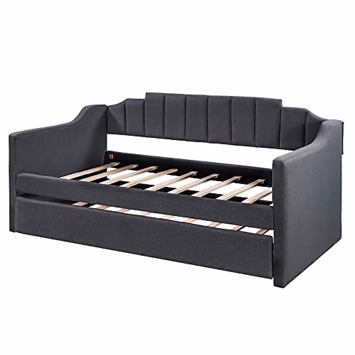 Twin Upholstered Daybed with Trundle Modern Sofa Bed Wooden Day Bed Frame for Living Room Bedroom Guest Room, Twin Size, Black