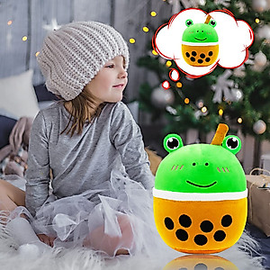 ROMINVIC Boba Frog Plush,10'' Super Soft Frog Stuffed Animal, Boba Cute Plushie Frog Decoration Gifts for Kids Girls Boys