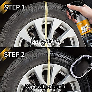 WEICA Tire Shine Spray Kit - Car Tire Coating Wax Protectant Prevent Fading - Restore & Renew Faded Tires - Non Greasy Finish No Sling Easy to Use - Return Black Tire 10 Oz Kit with Applicator Brush