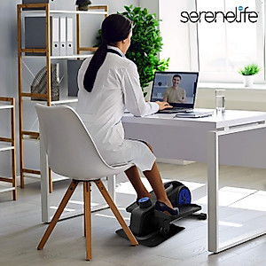SereneLife Elliptical Under Desk Exercise Equipment - Compact Ergonomic Seated Under Desk Exercise Elliptical Machine Mini Exerciser w/ 8 Resistance Level, LCD Monitor - Resistance Band SLEPL9