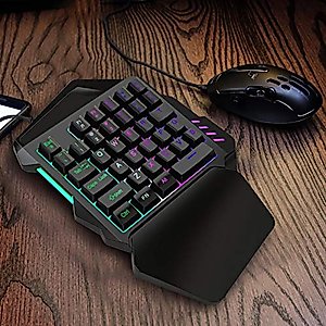 ciciglow One Handed Gaming Keyboard, RGB Backlit 35 Keys Membrane Keypad with FN Keys, Mini Ergonomic Gaming Controller for PC Gamer