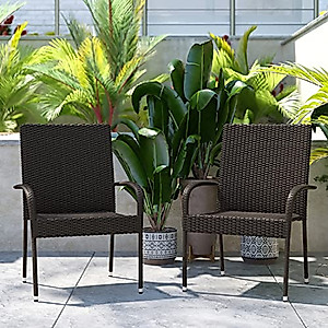 Flash Furniture Maxim Wicker Indoor/Outdoor Dining Chairs with Arms - Espresso Wicker Wrapped Steel Frames - Fade & Weather Resistant-For Deck or Backyard - Set of 2