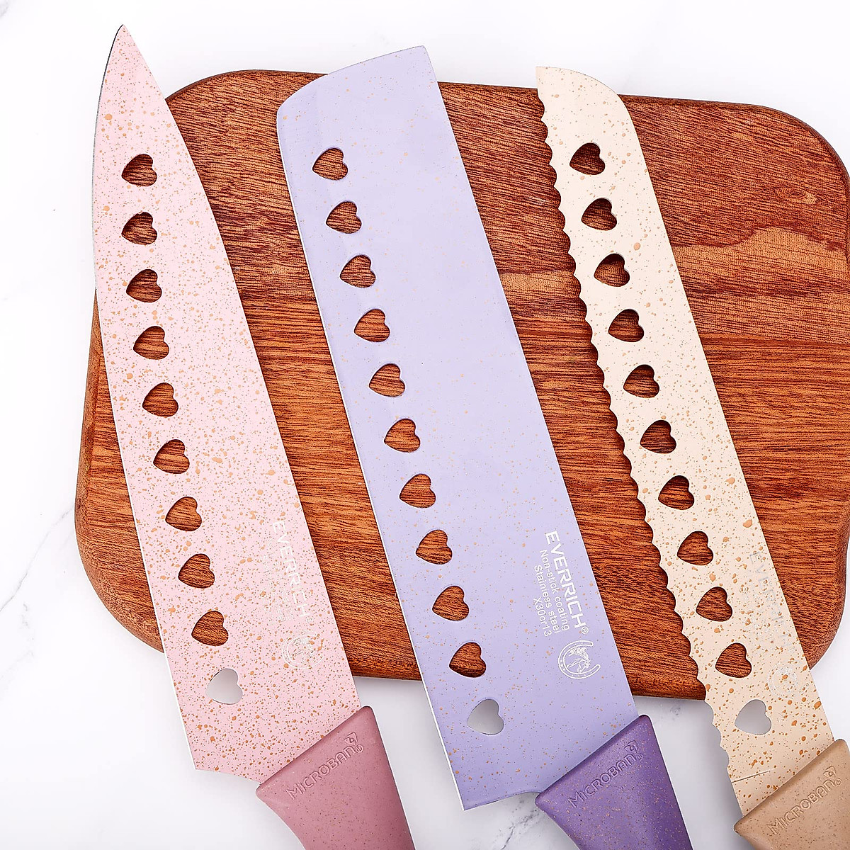 Cloverpeia 8 PCS Knife Set, Professional Chef's Colorful Kitchen Knife Set, Newest Heart-shaped Hollow Non-Stick Multifunctional Knives Set