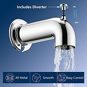 Sperwoesy Slip-On Tub Spout with Diverter Long for Bathtub Spout, Fit for 1/2 Inch Slip Pipe, Chrome