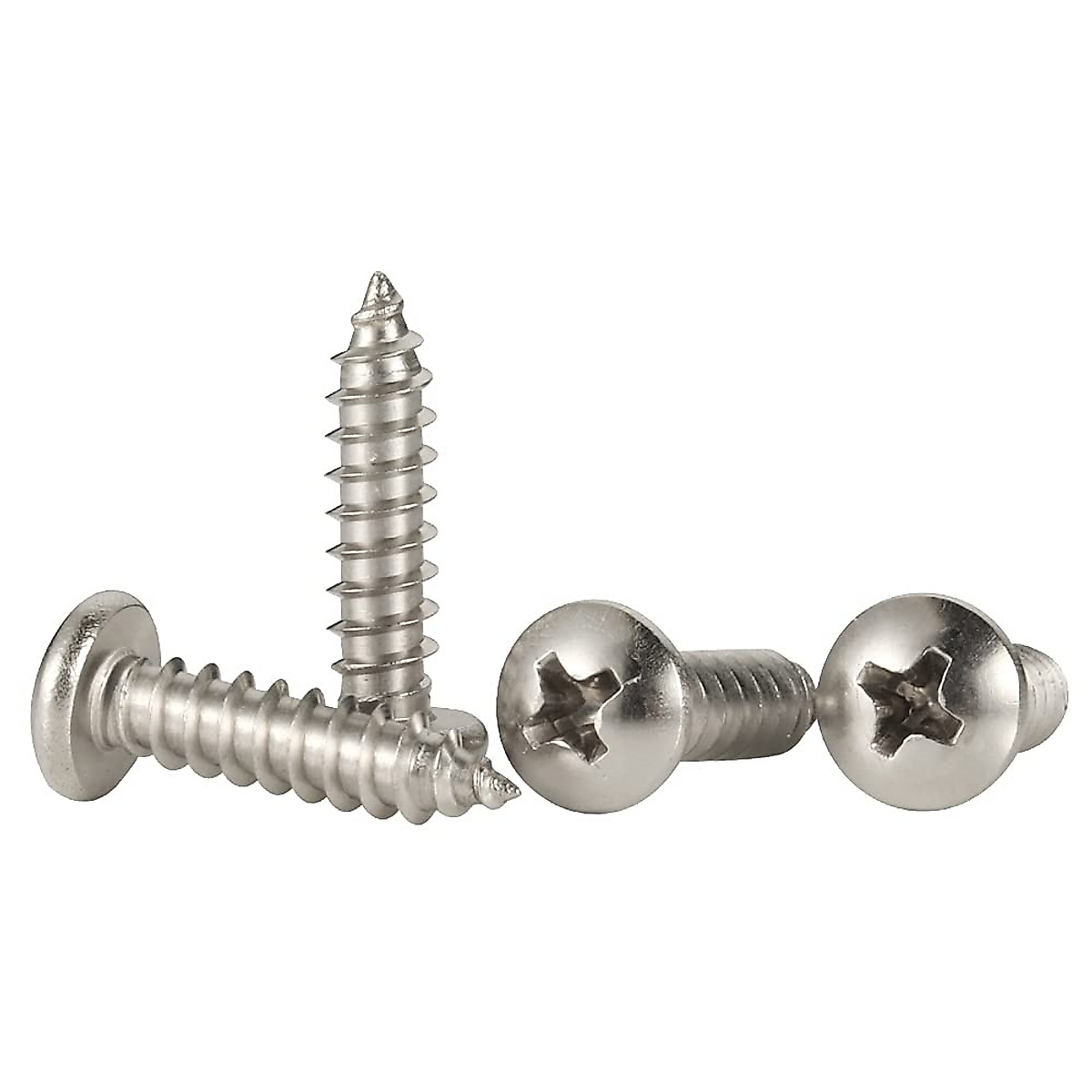 #4 x 1 Pan Head Wood Screw Self Tapping Screws, 304 Stainless Steel 18-8, Bright Finish, Pack of 100